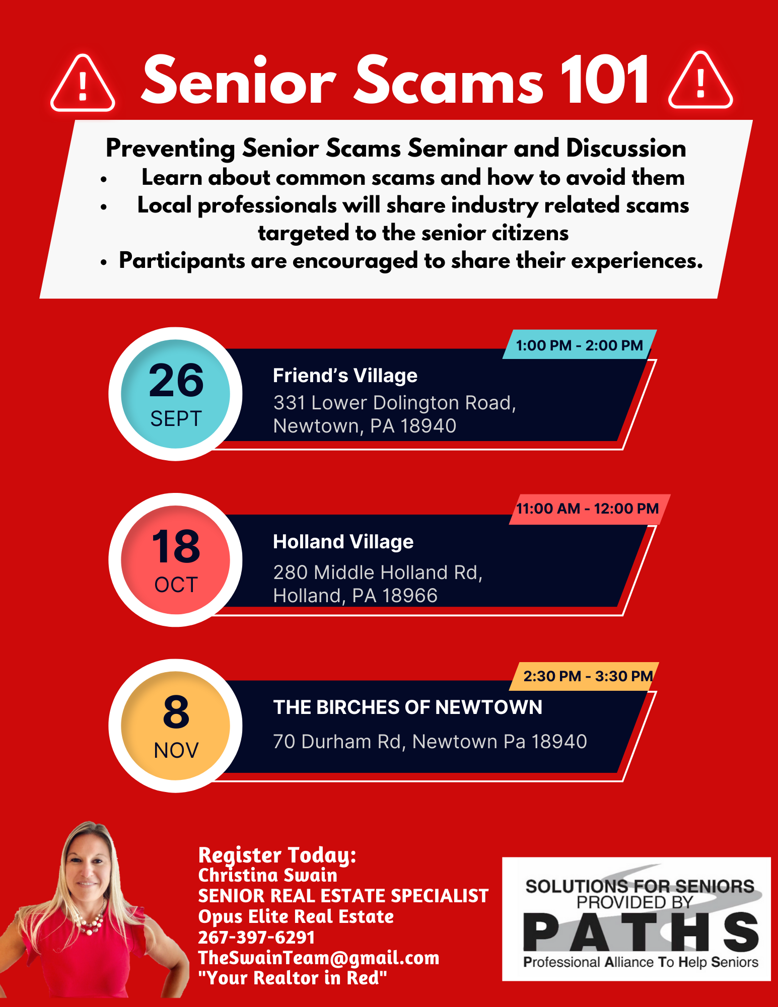 Senior Scams 101 Discussion - Senior Living Options - 55+